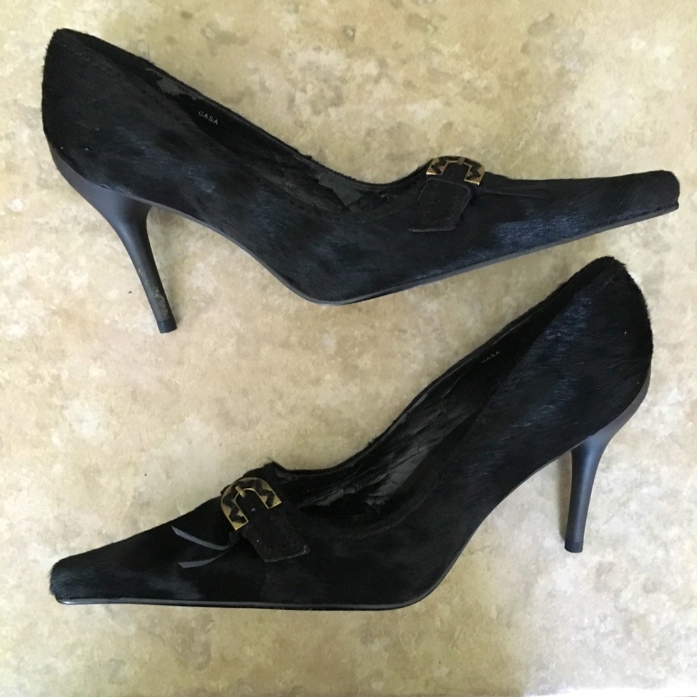 Vintage Black Pony Hair Calf Hair Classic Stiletto He… - Gem